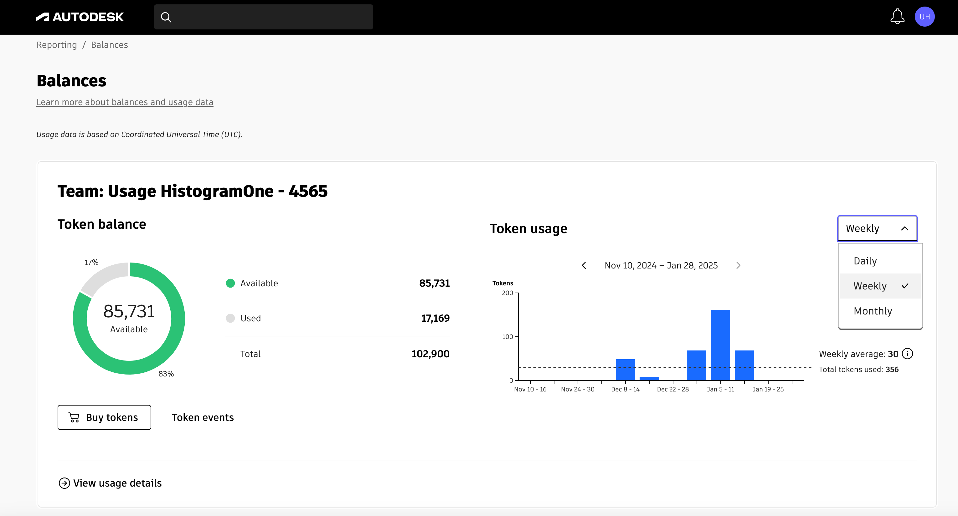 Autodesk 管理员 - 使用情况报告 - 余额
